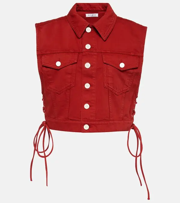 Alaïa Eyelet Cotton Vest - Red