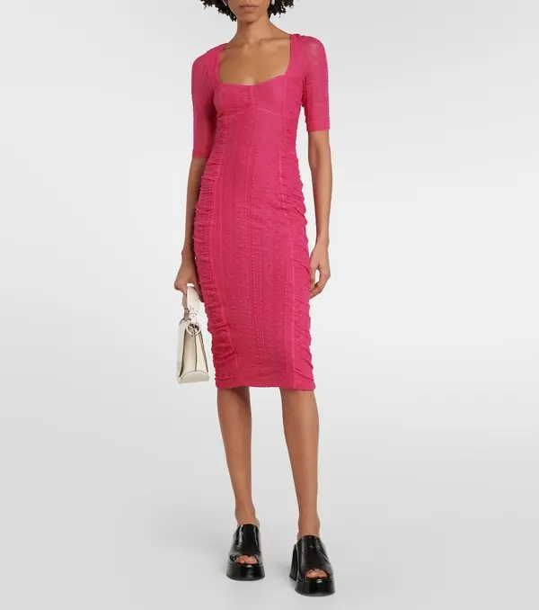 chinese dress ladies GANNI | Ruched Stretch-Lace Midi Dress