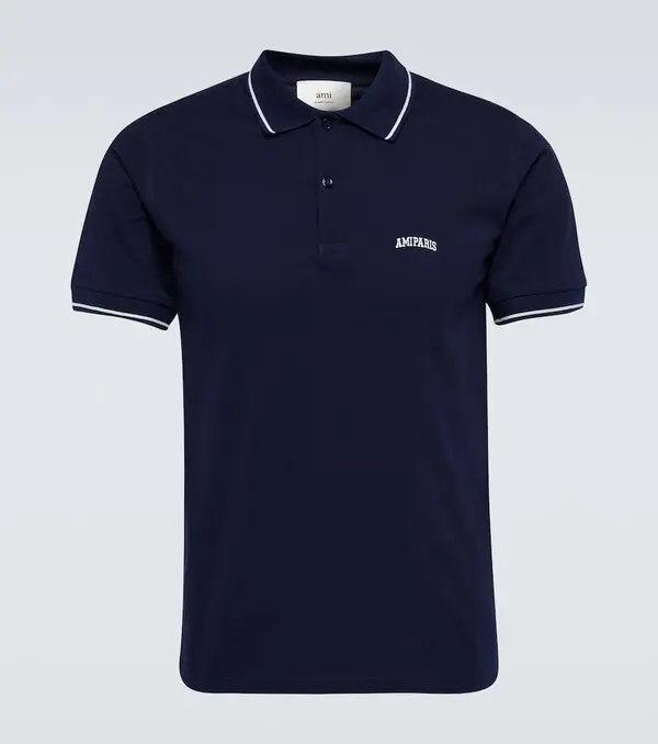 AMI Paris Striped Cotton Polo Shirt