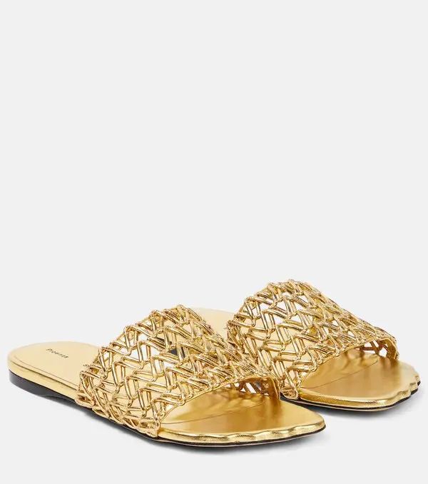 Proenza Schouler Sculpt Woven Slides - Gold