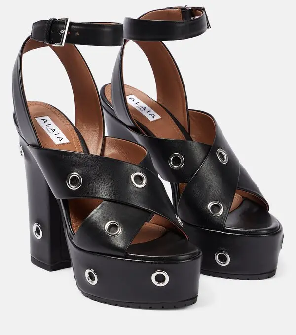 Alaïa Eyelet-embellished Leather Sandals - Noir