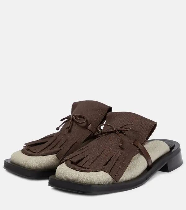 GIA BORGHINI Chocolate Linen Square Toe Mules - Black