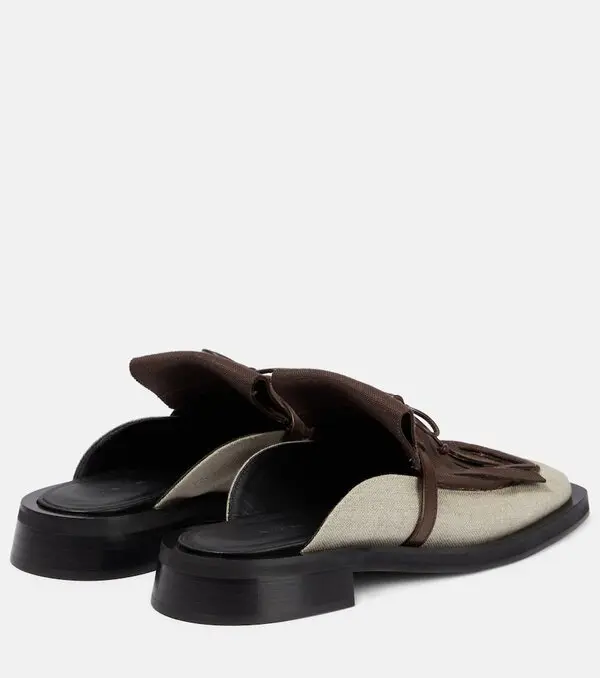 GIA BORGHINI Chocolate Linen Square Toe Mules - Black
