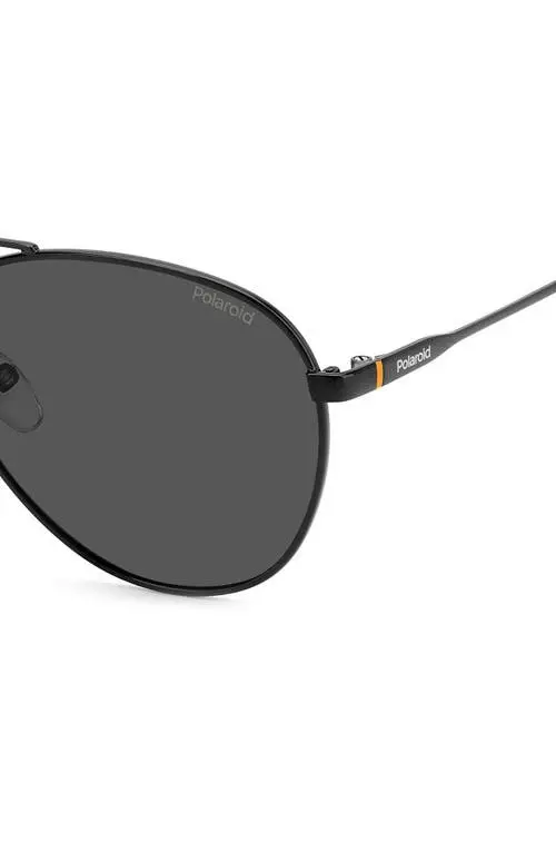 POLAROID 60mm Polarized Aviator Sunglasses - Black/gray Polar
