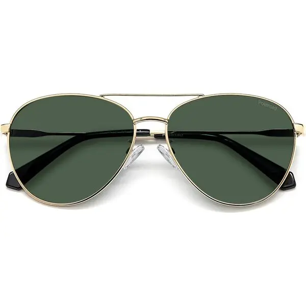 POLAROID 60mm Polarized Aviator Sunglasses - Gold Green/green Polarized