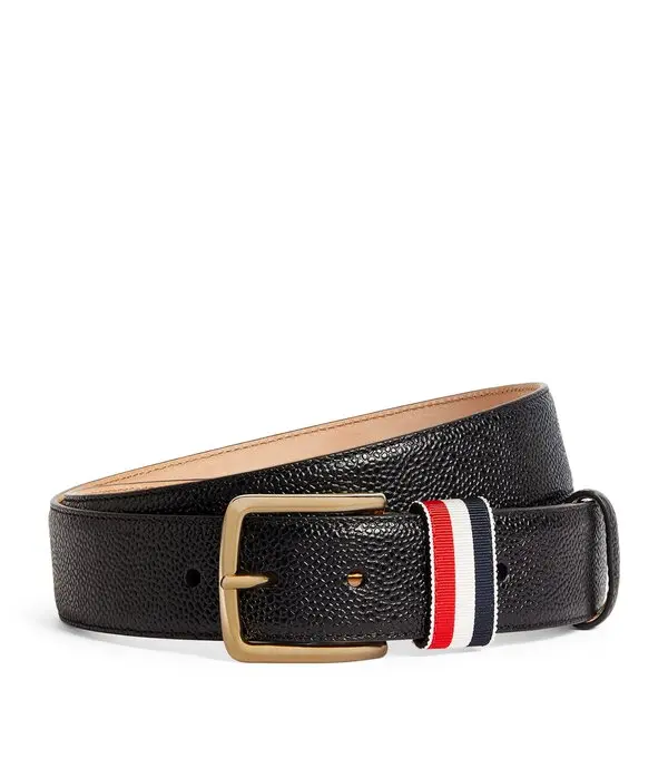 Thom Browne Leather Belt With Tricolour Stripe - Black
