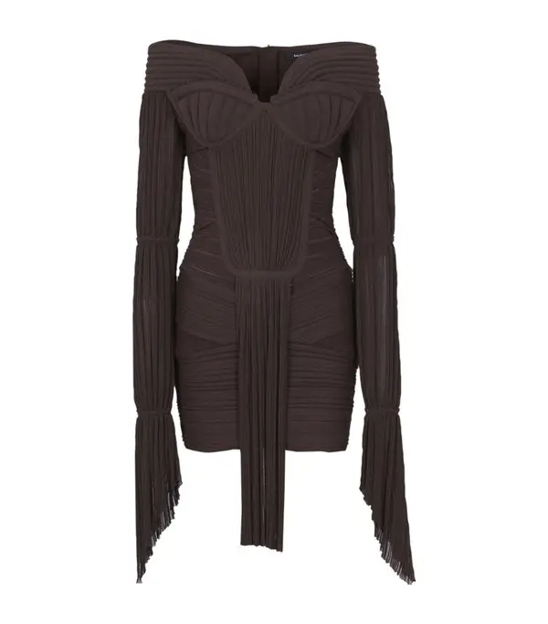Balmain Off-the-shoulder Draped Mini Dress
