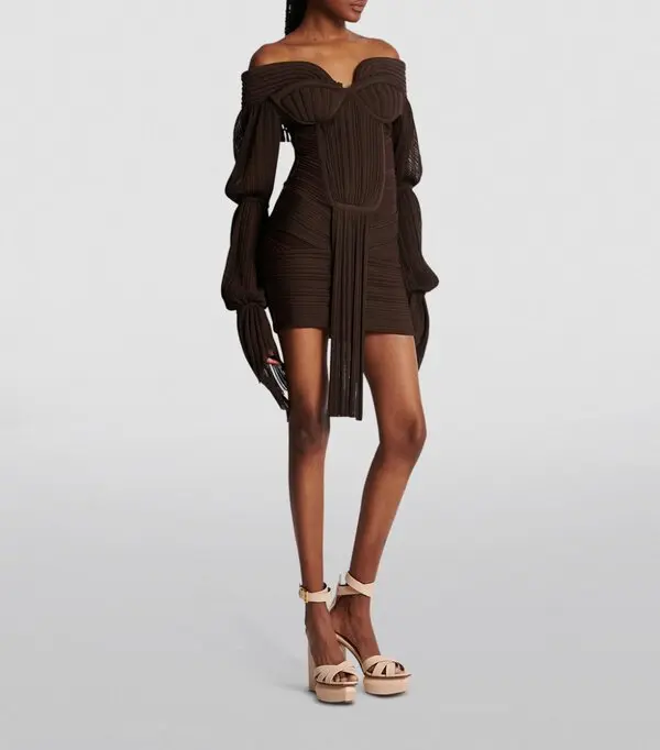 Balmain Off-the-shoulder Draped Mini Dress
