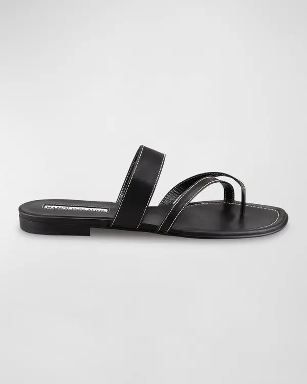 Manolo Blahnik Susa Leather Flat Sandals - Black