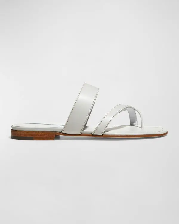 Manolo Blahnik Susa Leather Flat Sandals - White
