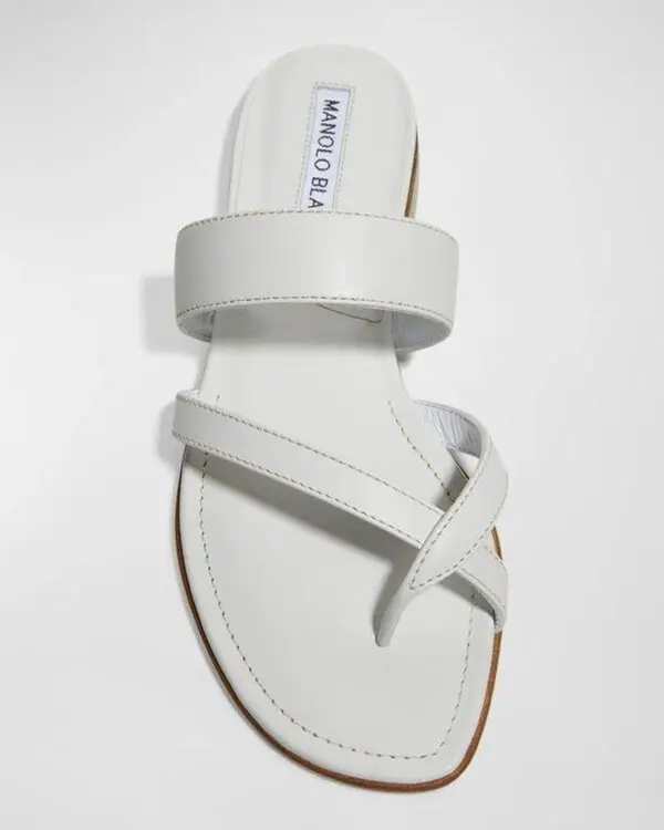 Manolo Blahnik Susa Leather Flat Sandals - White