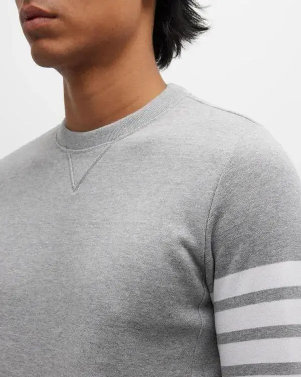 Thom Browne Crewneck Sweatshirt With Striped Sleeve - Light Grey