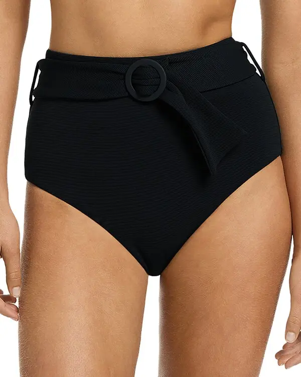 JETS Isla Rib High-waist Bikini Bottom - Black