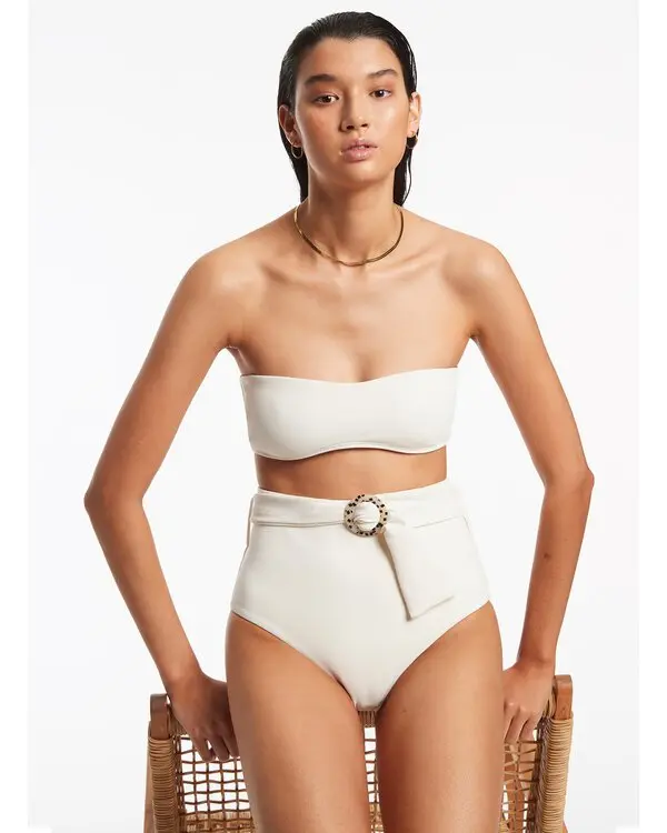 JETS Isla Rib High-waist Bikini Bottom - Cream