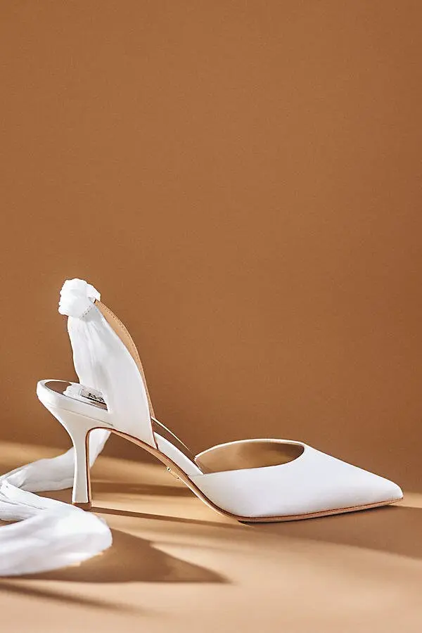 Badgley Mischka Satin Bow Stiletto Heels - White