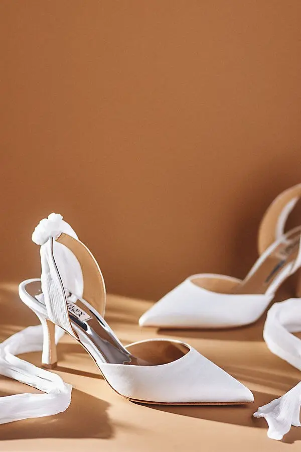Badgley Mischka Satin Bow Stiletto Heels - White