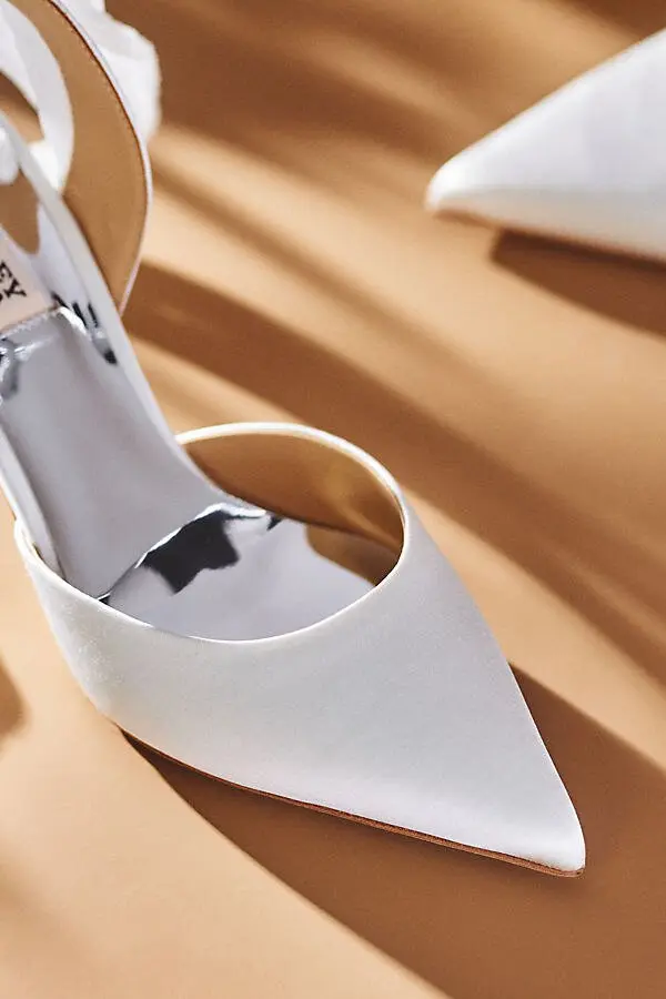Badgley Mischka Satin Bow Stiletto Heels - White
