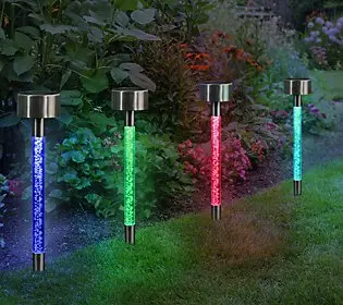 EXHART 4pc Solar Stainless Color Changing Bubbl Stakes