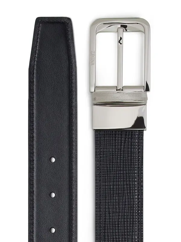 Zegna Engraved Logo Leather Belt