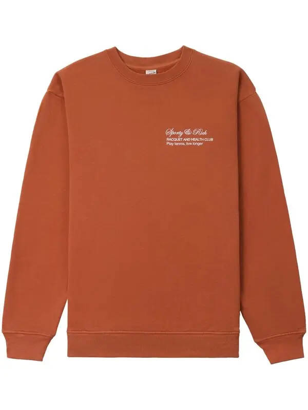 Sporty Rich Tennis Script Crew-Neck Sweatshirt Orange