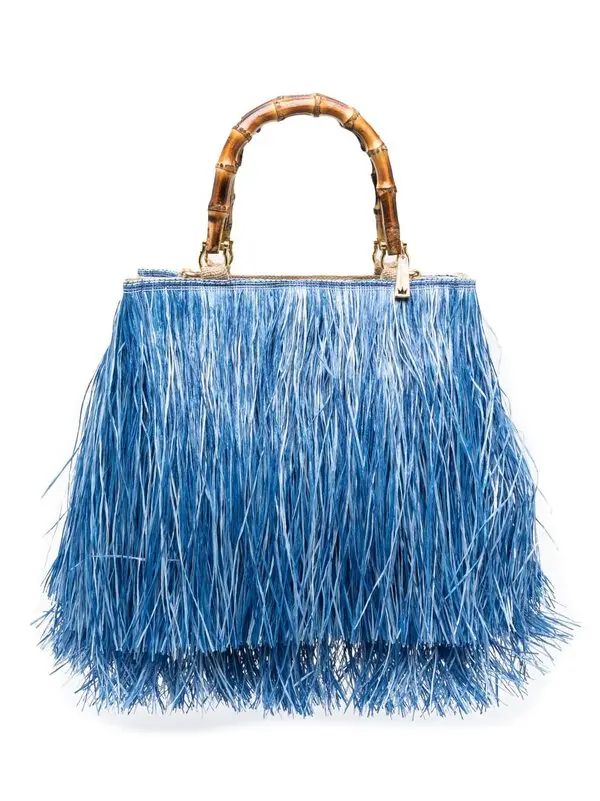 LA MILANESA Scicli Fringed-raffia Tote Bag - Blue