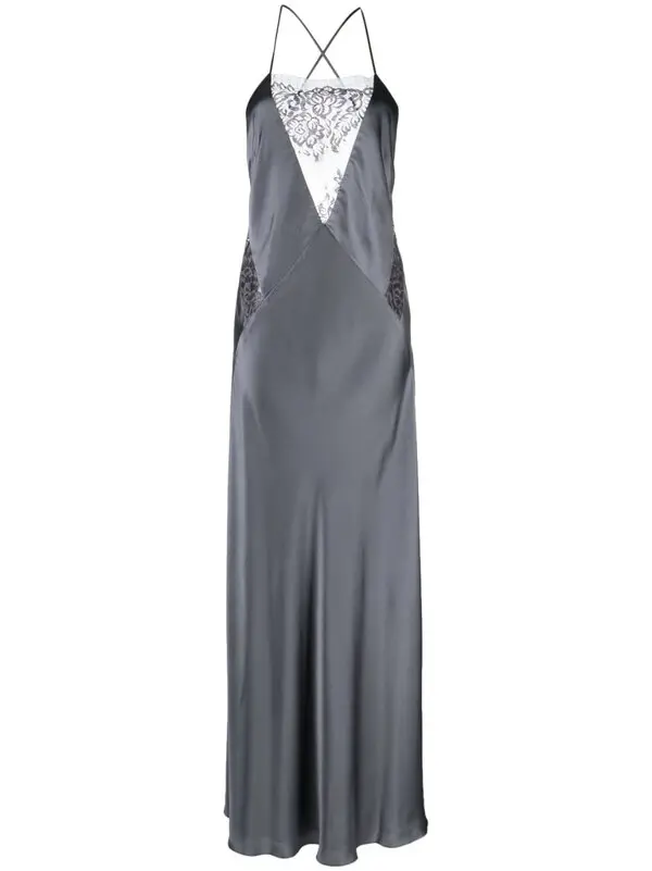 Michelle Mason Lace Detail Silk Gown - Grey