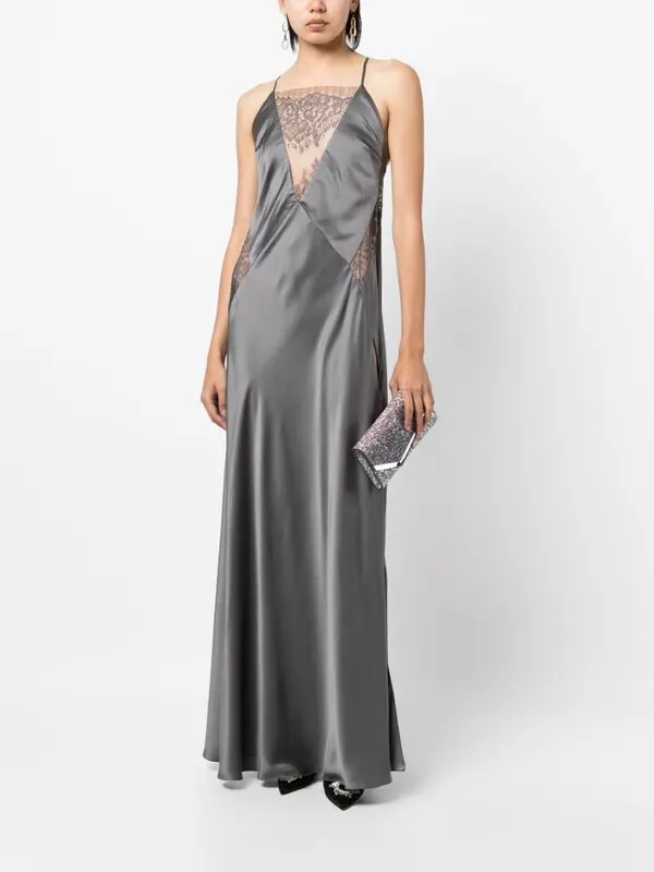 Michelle Mason Lace Detail Silk Gown - Grey