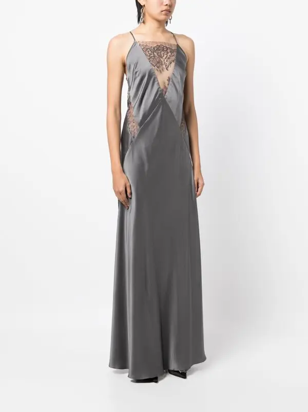 Michelle Mason Lace Detail Silk Gown - Grey