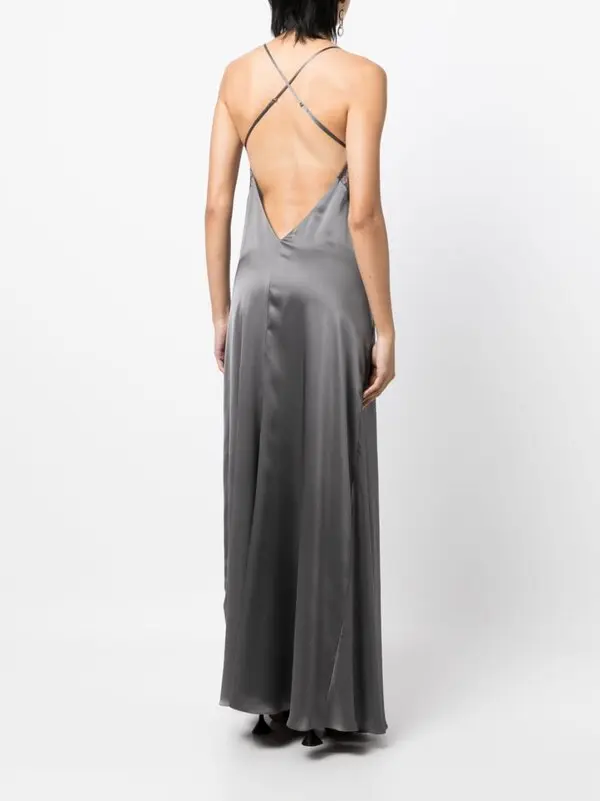 Michelle Mason Lace Detail Silk Gown - Grey