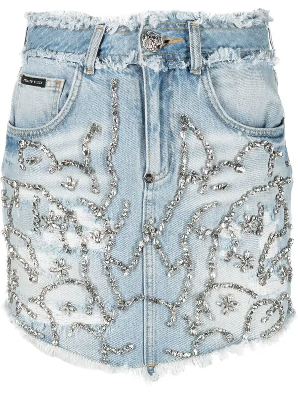 Philipp Plein Crystal-embellished Denim Mini Skirt - Blue
