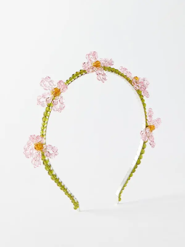 Simone Rocha Beaded Floral Headband In Green - 30% Off  display picture 3
