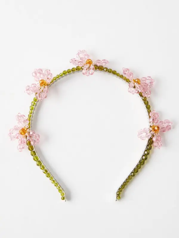 Simone Rocha Pink and Green Floral Beaded Headband Simone Rocha Pink and Green Floral Beaded Headband main image 2