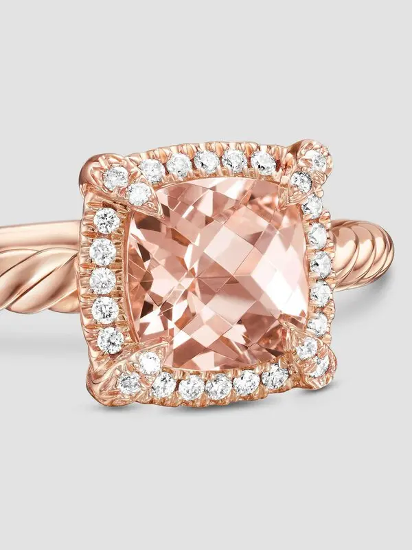 David Yurman Petite Chatelaine Pavé Bezel Ring In 18k Rose Gold - Morganite