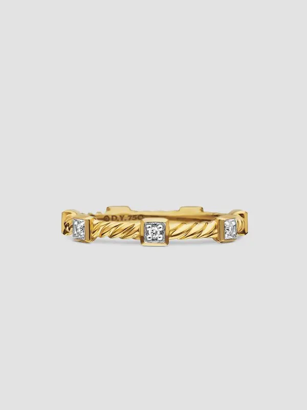 David Yurman Cable Collectibles Stations Stack Ring In 18k Yellow - Diamond