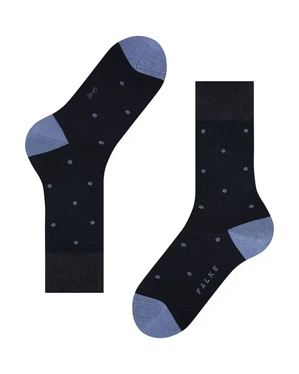 Falke Mercerized Cotton & Nylon Dot Dress Socks - Dark Navy