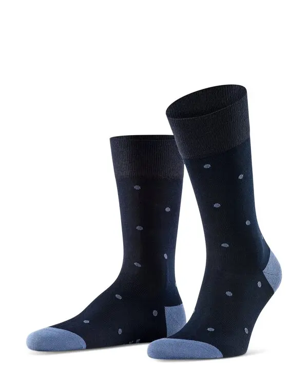 Falke Mercerized Cotton & Nylon Dot Dress Socks - Dark Navy