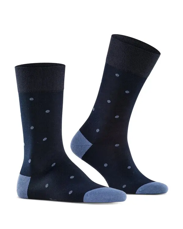 Falke Mercerized Cotton & Nylon Dot Dress Socks - Dark Navy
