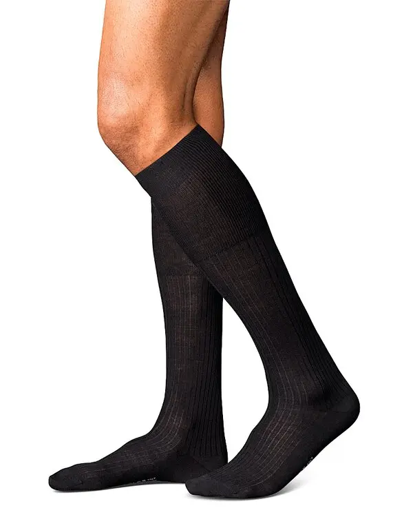 Falke No. 7 Merino Wool & Nylon Knee High Dress Socks - Black