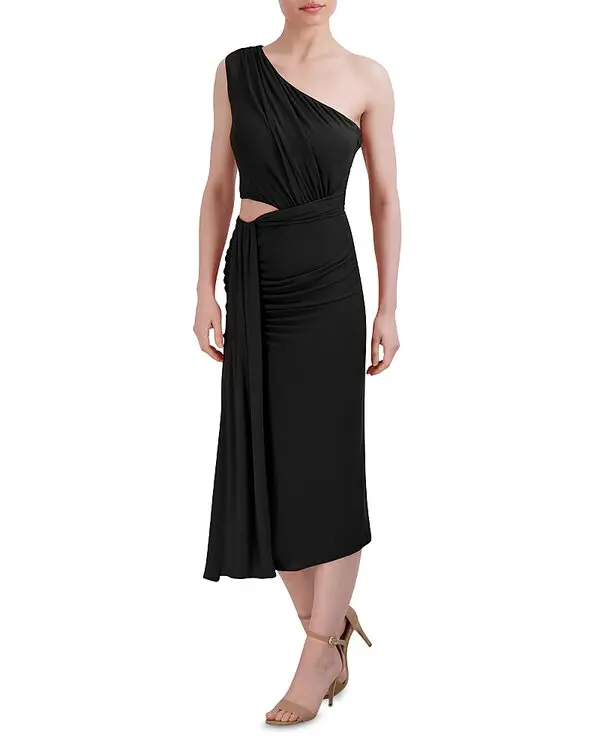 open lace back dress BCBGMAXAZRIA Women's One Shoulder Asymmetrical Neck Cut Out Midi Dress,  Vivid Blue, 12 at Amazon Women's Clothing store main image 0