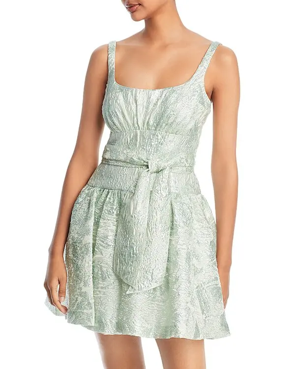Monique Lhuillier Metallic Jacquard Mini Dress Soft Mint