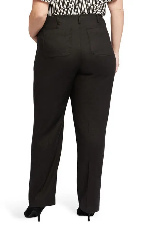 NYDJ Marilyn Straight Leg Linen Blend Trousers - Black
