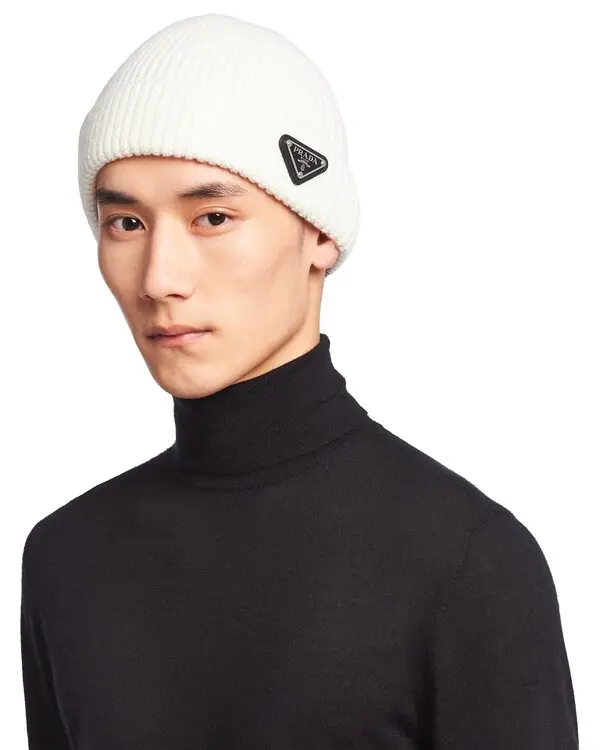 Prada Wool And Cashmere Beanie - White | Editorialist