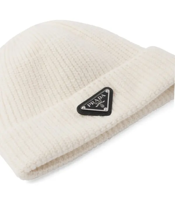 Prada Wool And Cashmere Beanie - White | Editorialist