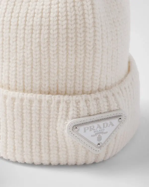 Prada Wool And Cashmere Beanie - White | Editorialist