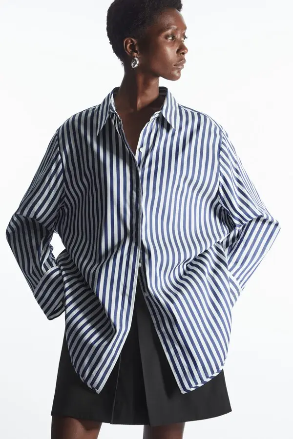 Cos Oversized Waisted Striped Shirt - Blue | Editorialist