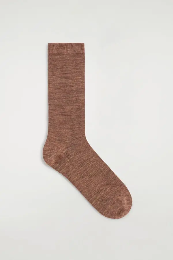 Cos Wool Blend Ribbed Socks - Brown