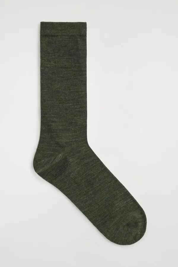 Cos Wool Blend Ribbed Socks - Green