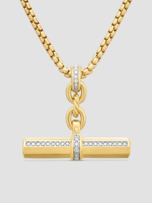 David Yurman Lexington E/w Barrel Pendant In 18k Yellow With Diamonds, 32mm