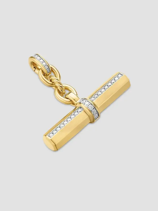 David Yurman Lexington E/w Barrel Pendant In 18k Yellow With Diamonds, 32mm
