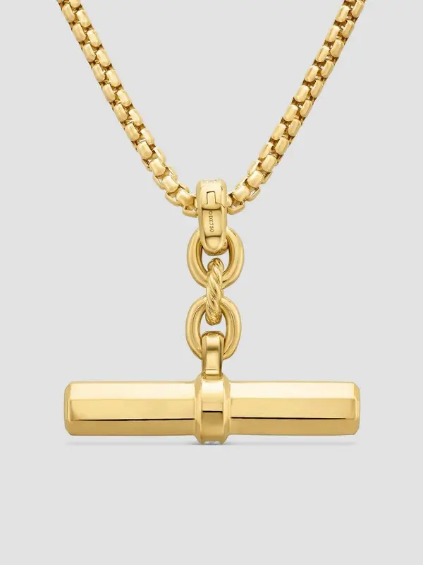 David Yurman Lexington E/w Barrel Pendant In 18k Yellow With Diamonds, 32mm